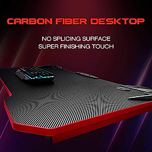 Flamaker Gaming Desk 44 Inch Gaming Table Computer Desk Gamer Table Z Shape Game Station with Large Carbon Fiber Surface, Cup Holder & Headphone (Red)