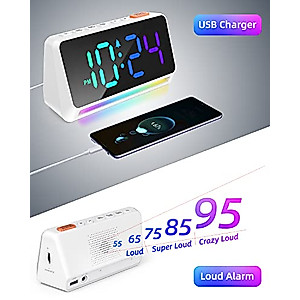 LED Digital Clock for Bedroom, Super Loud Alarm Clock for Heavy Sleepers Adults, Teens | Simple Plug-In Electric Bedside Nightstand Desk Clock with Light and Adjustable Color/Volume/Brightness/Snooze