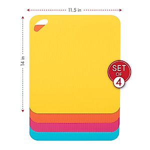 Dexas Heavy Duty Cutting Board Grippmat, Flexible Cutting Boards for Kitchen, Set of 4, Non Slip Plastic Board Cutting Mat 11.5 by 14 inches, Bright Blue, Yellow, Orange and Pink Set Kitchen Gadgets