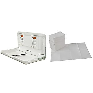 ECR4Kids ELR-18004 Wall-Mounted Baby Changing Station, Fold-Down Diaper Change Table & ELR-003 2-Ply Tissue and Poly Disposable Sanitary Liner for Baby Changing Stations, 18" x 13", 500-Pack - White