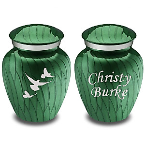 GetUrns Keepsake Embrace Dove Cremation Urn with Custom Engraving (Pearl Green)