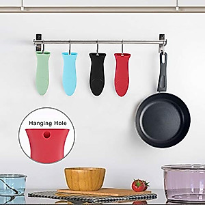 Silicone Hot Handle Holder, Potholder for Cast Iron Skillets, Rubber Pot Handle Sleeve Heat Resistant for Frying Pans & Griddles Sleeve Grip Handle Cover,Metal cookware Handles, Red,Black,Blue,Green