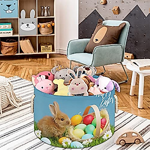 Happy Easter Funny Rabbits (9) Large Round Baskets for Storage Laundry Baskets with Handles Blanket Storage Basket for Bathroom Shelves Bins for Organizing Nursery Hamper Girl Boy