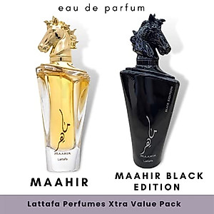 Lattafa Perfumes Xtra Value Pack - Maahir & Maahir Black Edition EDP - Eau de Parfum 100ML (3.4 oz) I Bold & Rich Oud Fragrance I Sandalwood, Musk & Vanilla I Signature Arabian Perfumery I