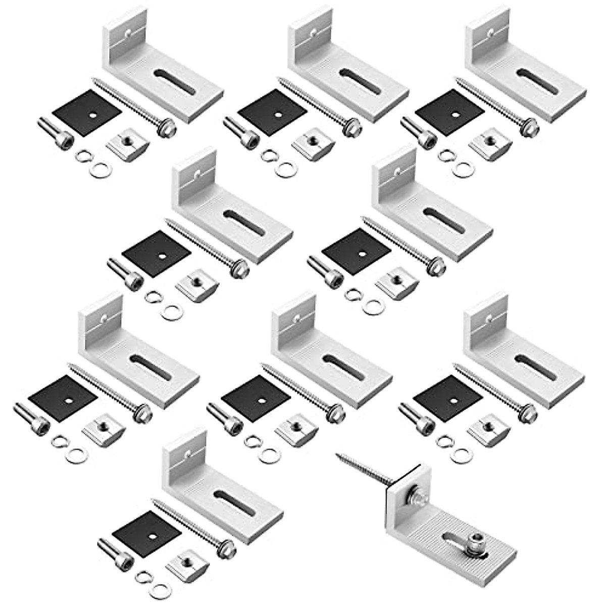 Kamtop 10 Pcs Solar Panel Mounting L Brackets, Aluminum Alloy Support Hardware, Solar Panel System Install Accessories Kit Roof Solar Panel Clamps Holder for RV Boat Off Grid Roof