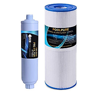POOLPURE Garden Hose End Pre Filter and PRB50-IN Replacement Spa Filter Suit, Compatible with Unicel C-4950, Filbur FC-2390, 03FIL1600, 17-2380, Jacuzzi J200 Series Filter, 373045, 5X13 Drop i