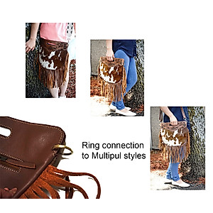 bonanza leathers women's cowhide handbag crossbody shoulder leather bag with fringes button closure H8 (Brown)