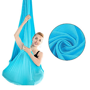 Aerial Yoga Hammock, 2.8x1m/9.2x3.3ft Durable Elastic 2.8M Pilates Swing Fitness Training Accessory Sky Blue Set Antigravity Inversion Exercises Improved Flexibility & Core Strength - Extension
