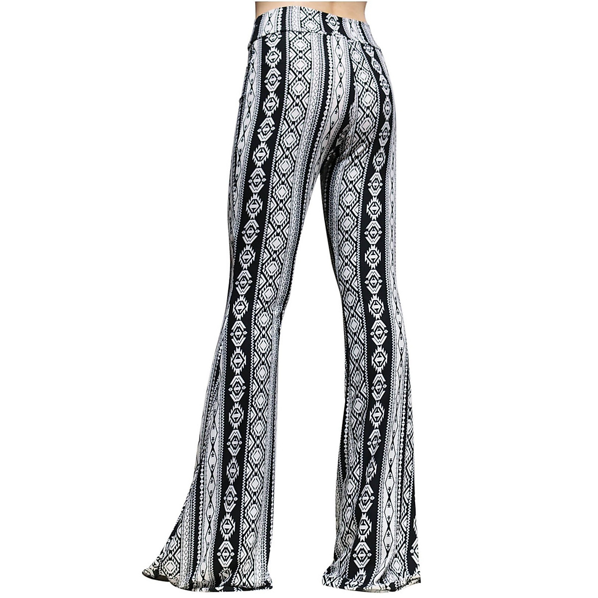 ShopMyTrend SMT Women's High Waist Wide Leg Long Bell Bottom Yoga Pants Large B&W Tribe