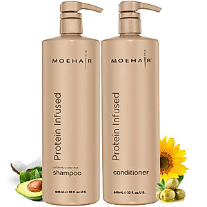 MOEHAIR Protein Infused Shampoo and Conditioner Set for Dry & Damaged Hair | Strengthens Hair Fiber | Sulfate & Paraben Free | Adds Shine, Softens & Hydrates Hair (32 Fl Oz)