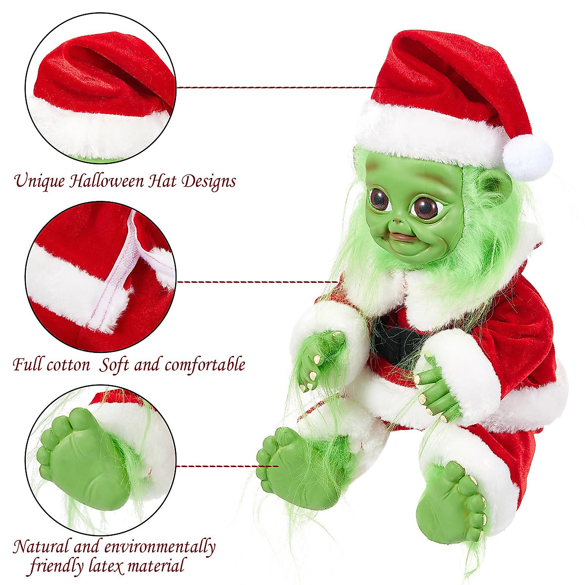 TRURENDI Christmas Plush Toy Green Furry Ghost Doll Cartoon Latex Ugly Doll Decorative Toys for Girls Boys, 7.87Inches (Red Black, 20cm)