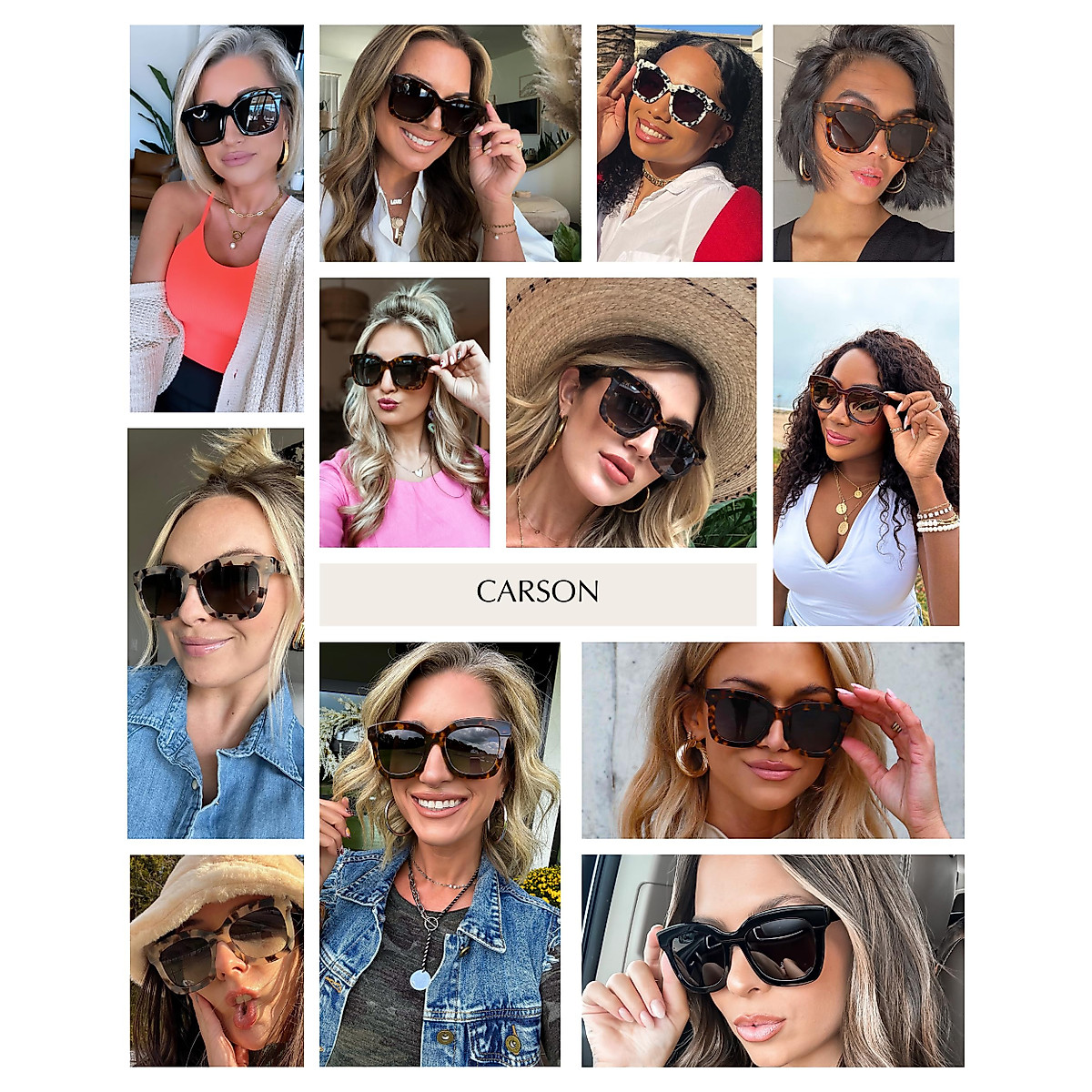 DIFF Carson Designer Square Oversized Sunglasses Women UV400 Polarized Protection, Black Extra large trendy 2023 frames