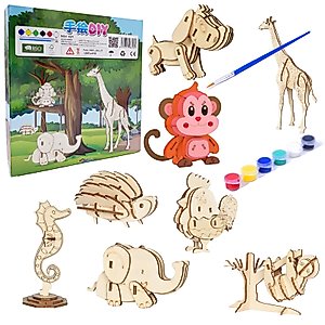 LRIGYEH 3D Wooden Animal Puzzles for Kids Wood Building Kits Including Puppy, Liraffe, Monkey, Hedgehog, Seahorse, Elephant, Rooster and Sloth | STEM Toy Gift for Kids and Adults