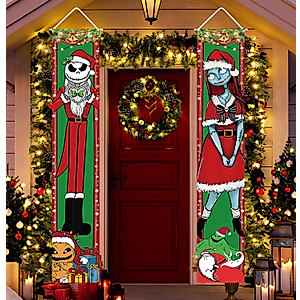 Jack Skellington Sally Banner Nightmare Before Christmas Decorations Porch Door Sign Welcome Banner Indoor Outdoor Wall Home Party Supplies