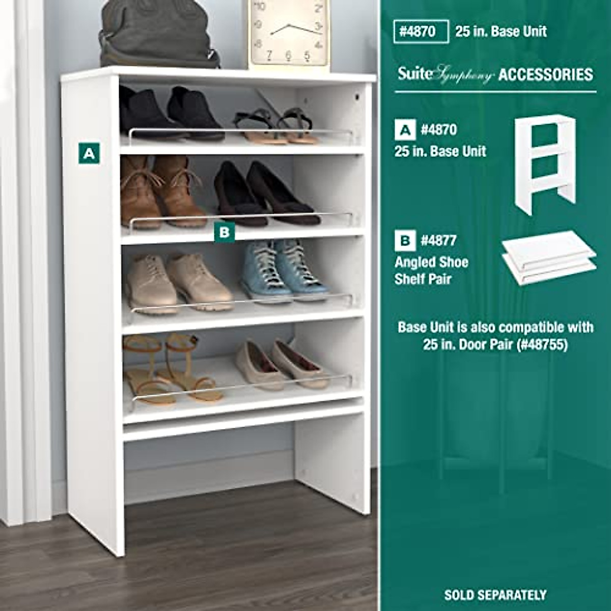 ClosetMaid SuiteSymphony Wood Shelf Unit, 2 Shelves, Adjustable For Storage, Closet, Clothes, Shoes, Décor, TV, Books, Pure White, 25" Tower Base