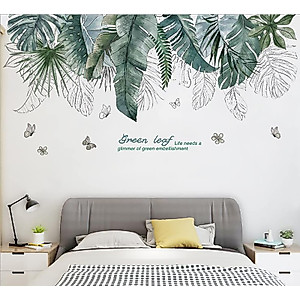SENGTER Tropical Leaves Wall Decals Removable Jungle Green Palms Tree Plant Wall Stickers for Living Room Kids Room Bedroom Playroom Decor