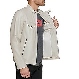 Levi's Men's Faux Leather Racer Jacket, Oyster, Large