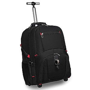seyfocnia Rolling Backpack,Laptop Backpack with Wheels Roller Backpack Wheeled Carry on Backpack Flight Approved Business Backpack Fits 17.3 inch Travel Backpack with Wheels for Men Women-Black