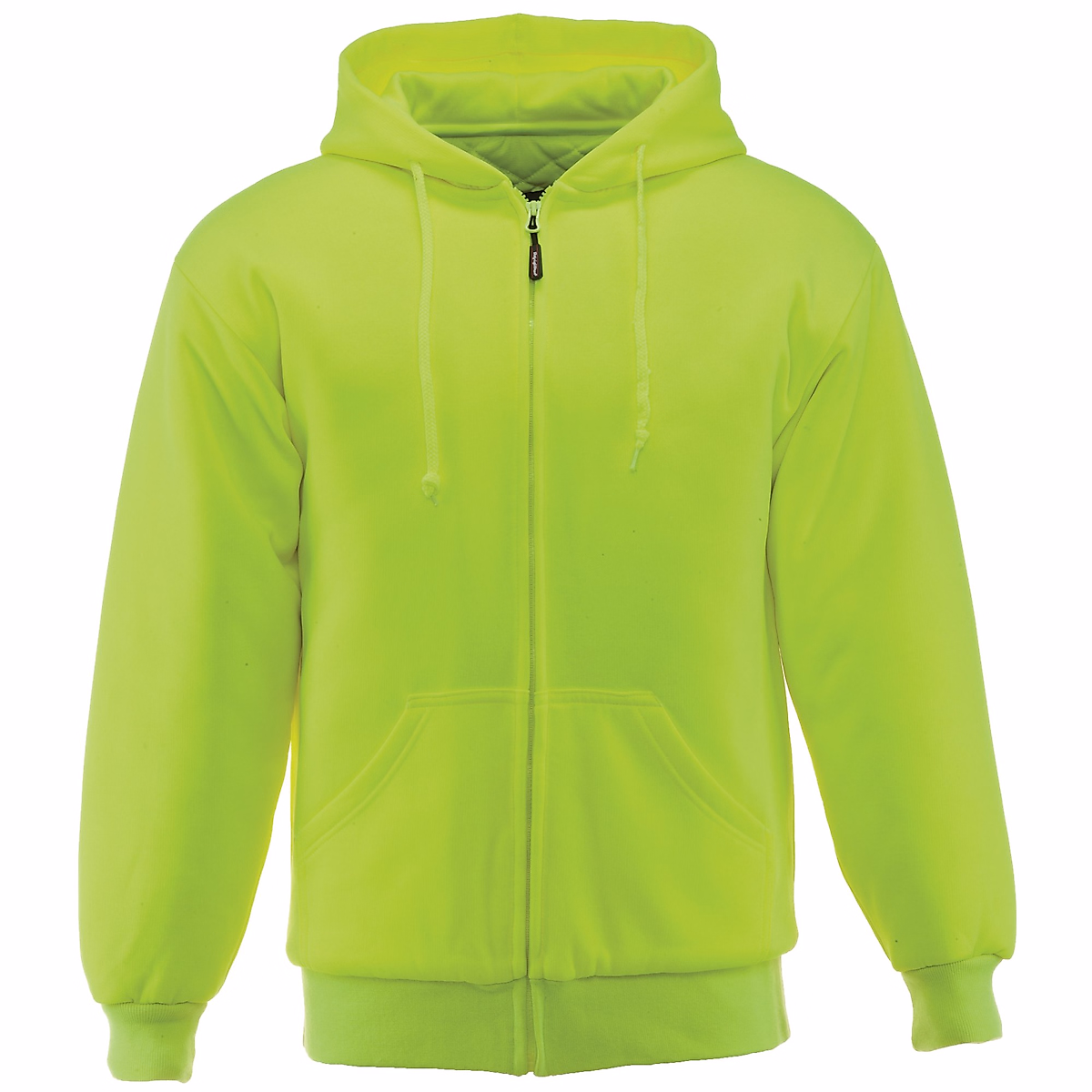 RefrigiWear Men's Insulated Quilted Zip-Up Sweatshirt with Hood, X-Large, High Visibility Lime