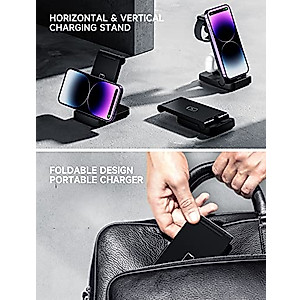 3 in 1 Charging Station, Foldable Charger Stand for Multiple Devices, iPhone Charging Station with 18W Wall Adapter, Fast Charge Portable Travel Charger Compatible with iPhone, iWatch, AirPods