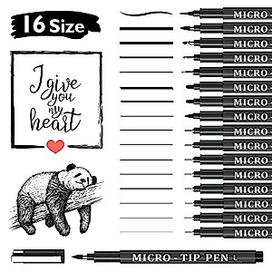 Vanstek 16 Pack Hand Lettering Pens, Calligraphy Pens Markers, Black Ink for Beginners Writing, Lettering, Bullet Dotted Journaling, Art Drawing, Signature, Illustrations and Office School Supplies