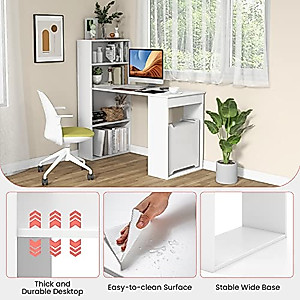 IFANNY 48 Inch Computer Desk with Bookshelf, Reversible Home Office Desk with Open Shelves & CPU Stand, Modern Space-Saving Writing Desk Computer Workstation for Study, Living Room (White)