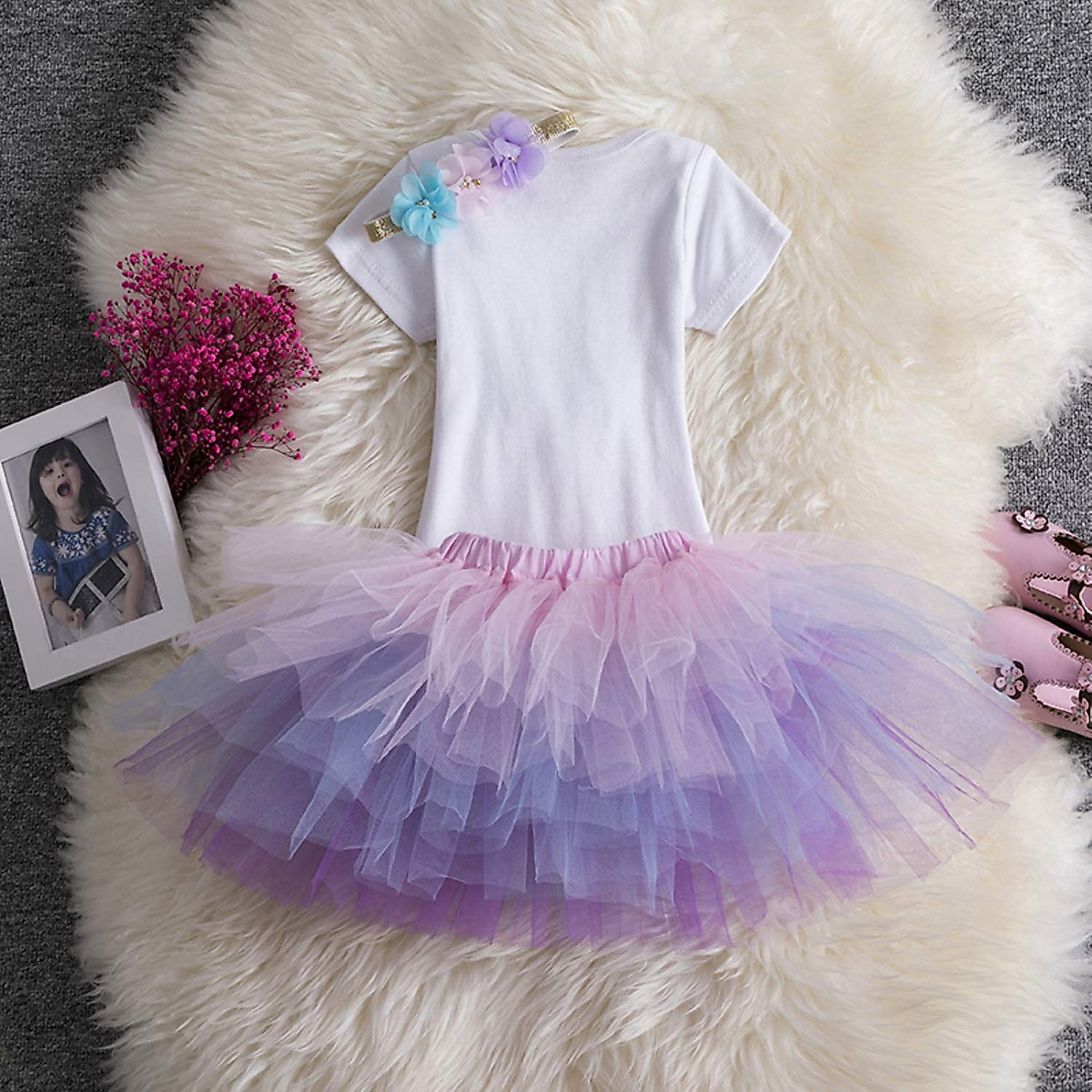 TTYAOVO Baby Girl Newborn 3Pcs My 1st Birthday Outfits Skirt Set Romper+Tutu Dress+Headband Clothing Set (1 Years, 1peach)