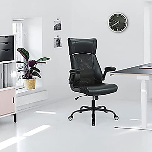 Executive Office Chair, High Back Ergonomic Leather Desk Chair, Widened Adjustable Headrest &Flip-up Arms for Home Office, Black (Modern, Black)