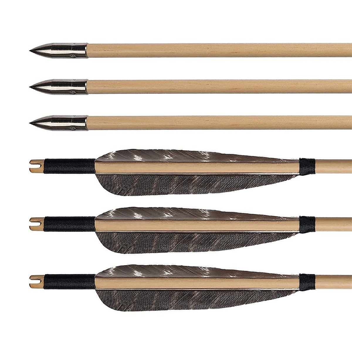 Huntingdoor 12 Pcs Turkey Feather Fletching Wooden Arrows Archery Target Arrows with Field Points for Recurve Bow or Longbow Targeting Practice Shooting (NATURE)