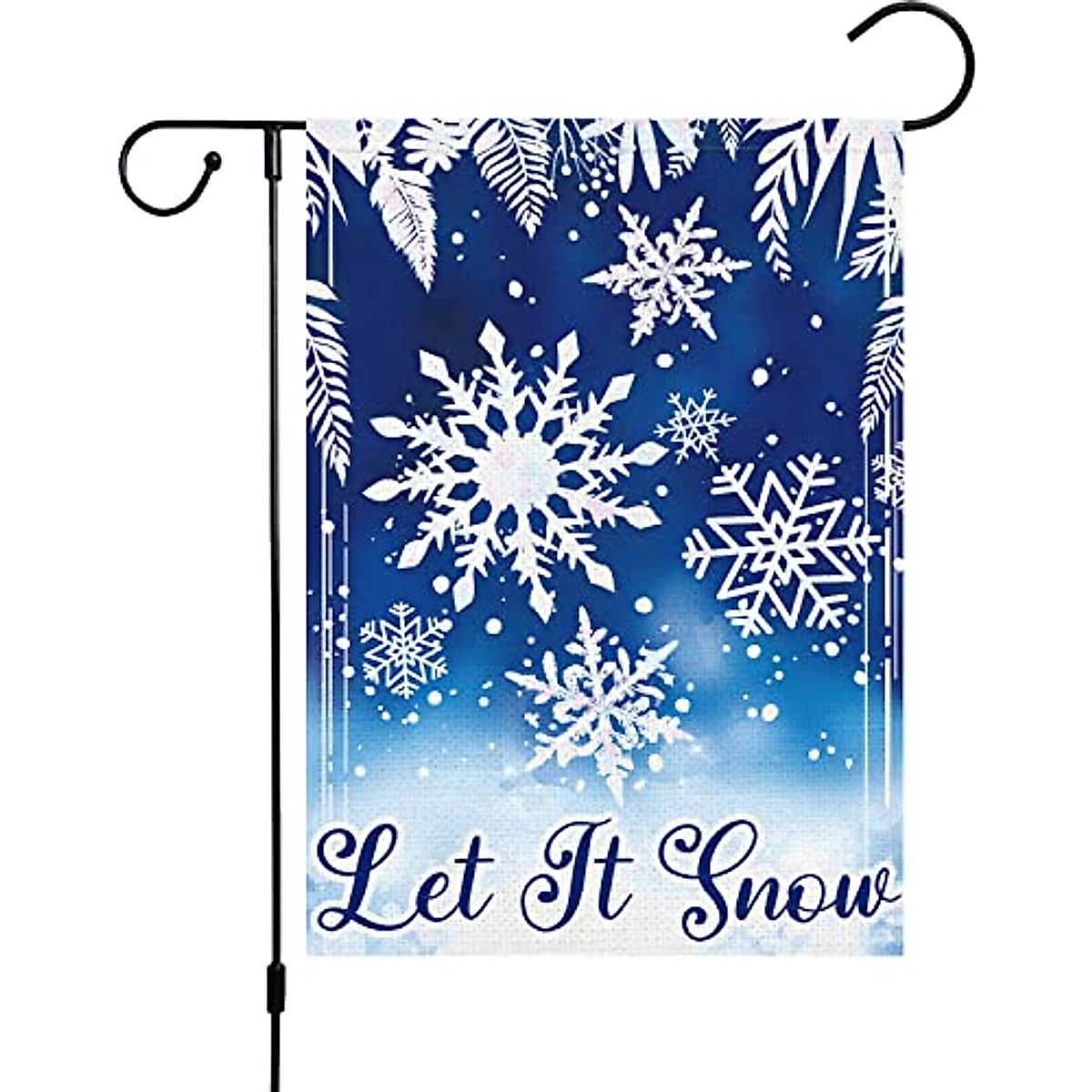 Heyfibro Let it Snow Garden Flag Winter Christmas Garden Flags 12x18 Inch Double Sided Burlap Snowflake Banner for Winter Holiday Christmas Yard Outdoor Decoration(ONLY FLAG)