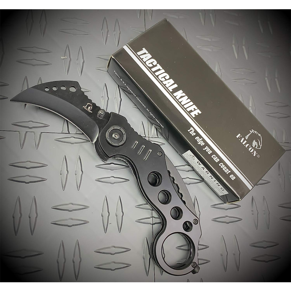 7.5" Black Falcon Claw Full Metal Pocket Folding Knife. Stainless Steel Blade. For Compaing, fishing, Outdoor Use and EDC (Black)