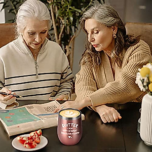 GINGPROUS Retirement Gifts For Women, Quitter I Mean Happy Retirement, Retirement Gifts for Coworker Colleague Office BFF, 12oz Insulated Stainless Steel Wine Tumbler with Lid and Straw, Rose Gold