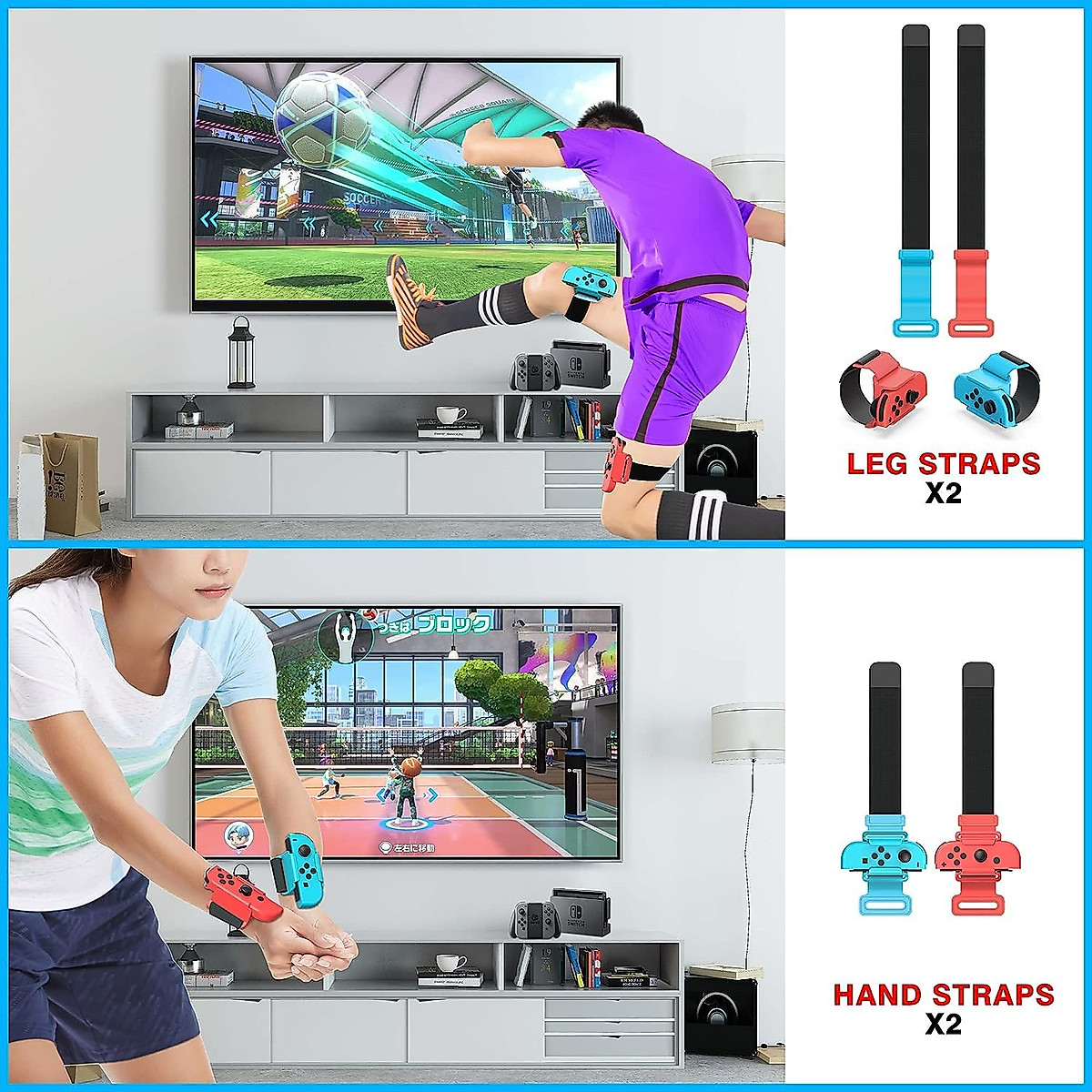 CXY CHYUHSIN Switch Sports Accessories Bundle 18 in 1 for Nintendo Switch Sports Accessories Compatible with Switch/Switch OLED with Tennis Racket/ Golf Clubs/ Sword Wrist Bands/ Leg Strap