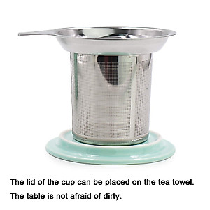 TOSSOW Ceramic Tea mug with Infuser and Lid 14oz Steeping Tea Cups Single Cup Loose Tea Brewing System Teaware with Filter（Turquoise）