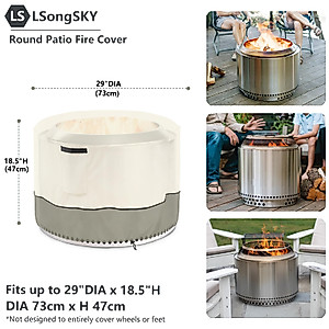 LSongSKY Patio Fire Pit Cover for Solo Stove Yukon 27 Inch,Waterproof 600D Heavy Duty 29 inch Outdoor Round Fire Cover,Solo Stove Yukon Cover Waterproof(29"DIA x 18.5"H),White&Grayish Green