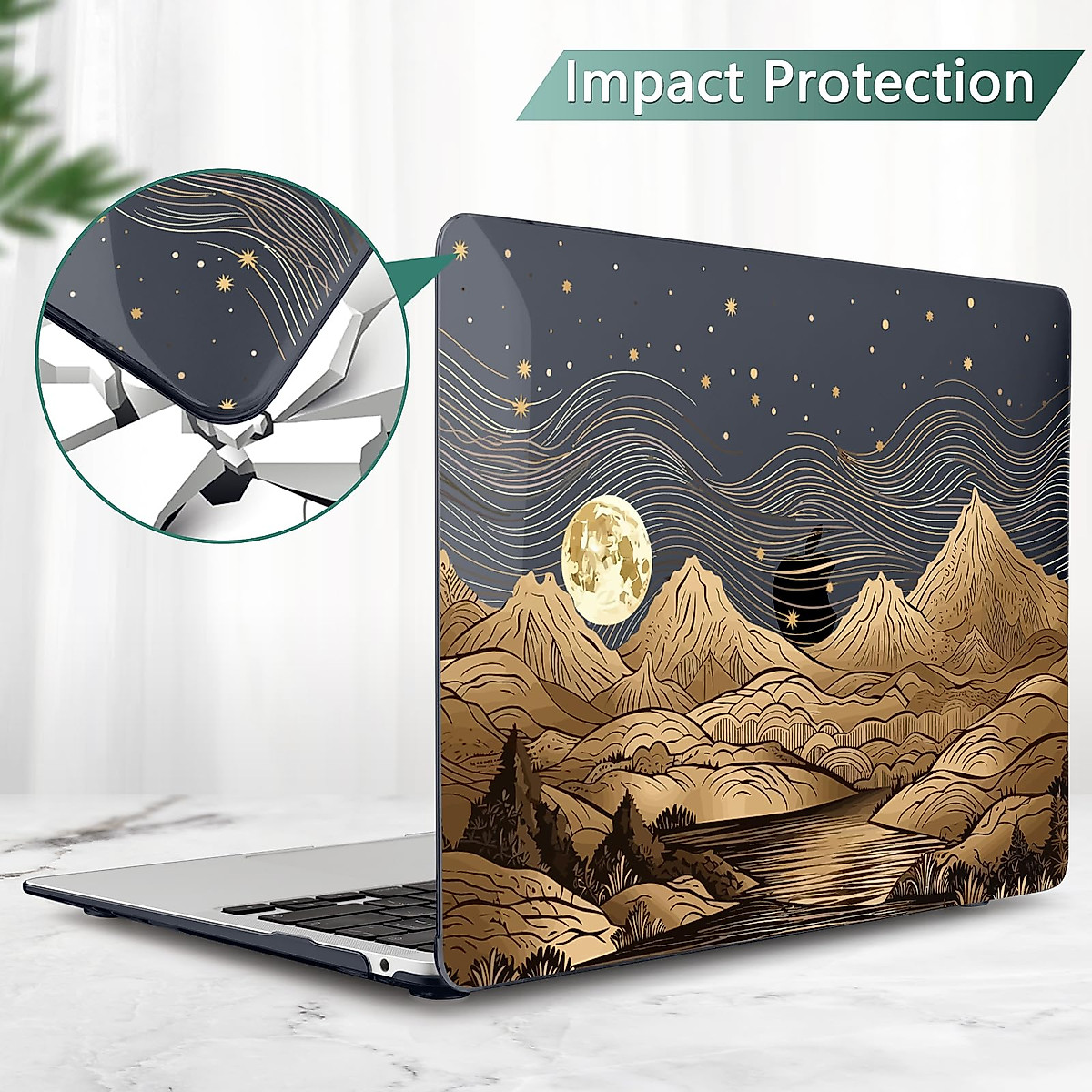 CAMPLALA for MacBook Air 13 inch Case 2021-2018 Release Model A2337 M1 A2179 A1932 - Hard Shell Case & Keyboard Cover & Screen Protector & OTG Adapter Suitable MacBook Air 13", Ink Mountain