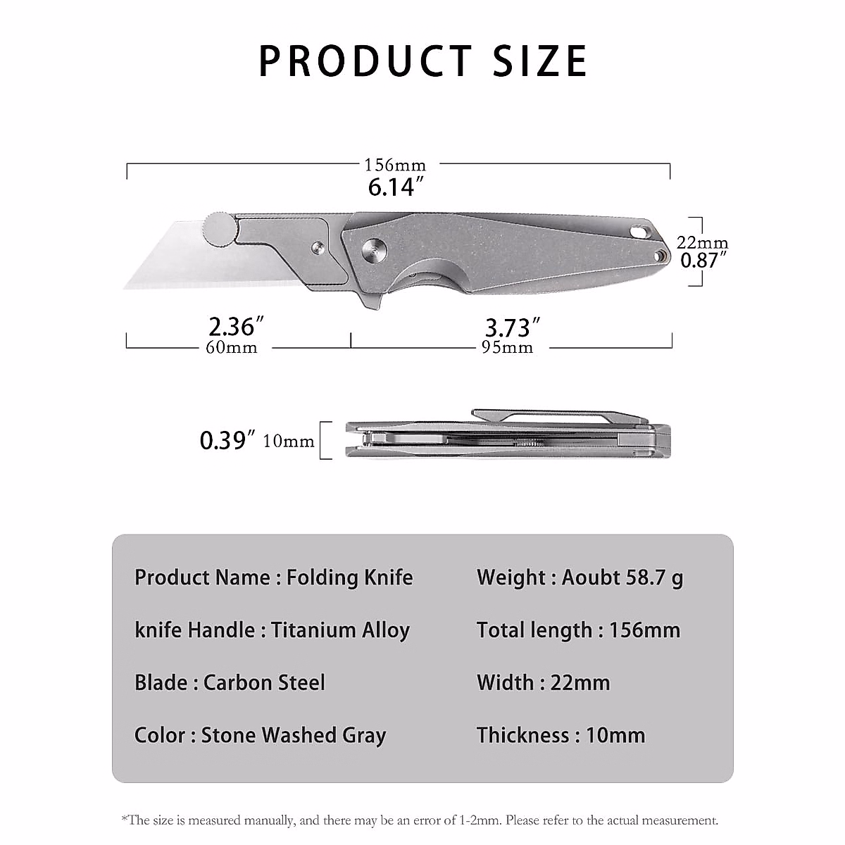 ainhue A373 Pocket Folding Flipper Utility Knife, 10pcs Replaceable Blades, 3.73 inches Stonewashed Titanium Handles Pocket Clip, Compact High-end Art Craft Wallpaper Cutter Electrician Knives