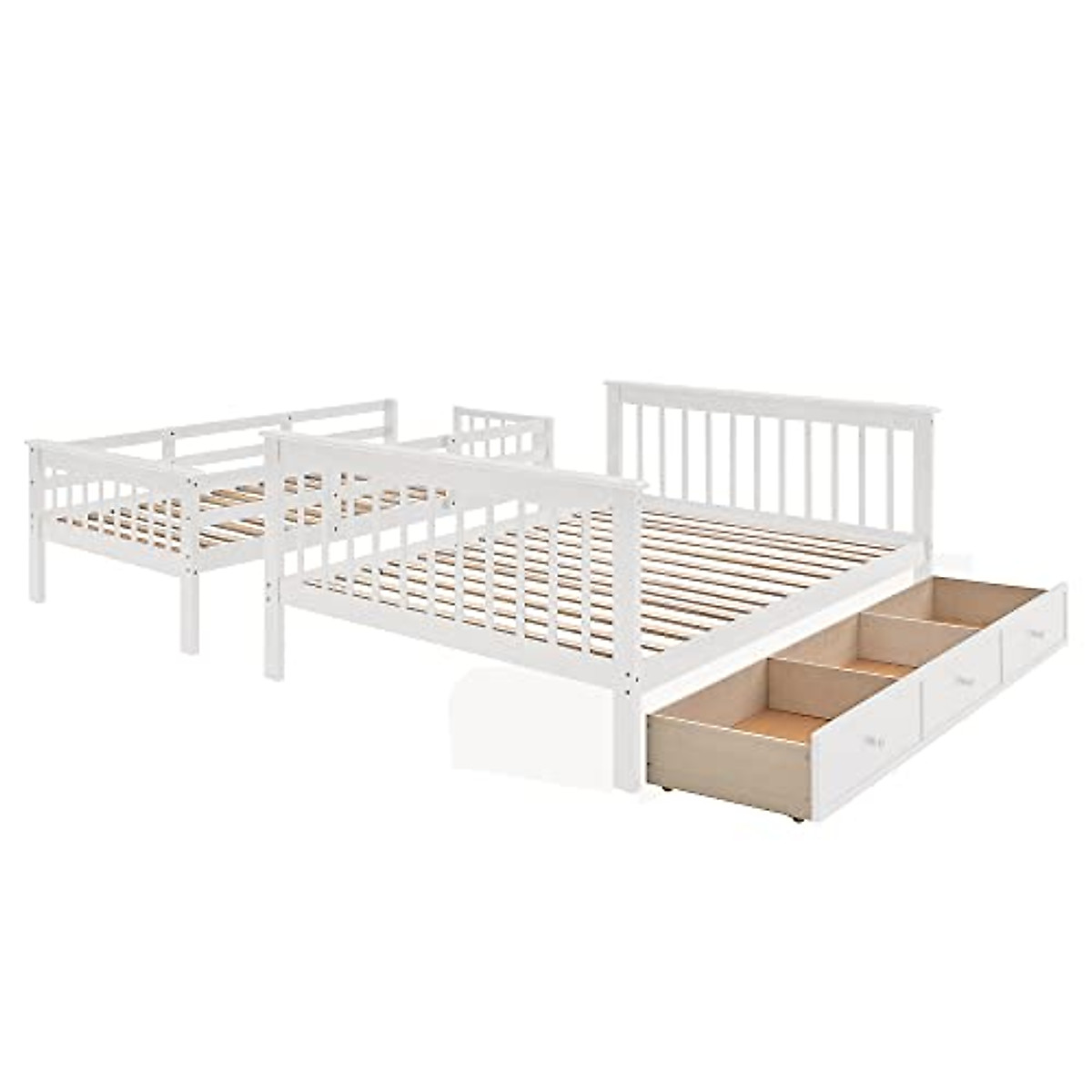 Harper & Bright Designs Twin Over Full Bunk Bed with Stairs, Solid Wood Stairway Bunk Bed with Storage Drawers for Kids Teens Adults, Bedroom, Dorm (White)