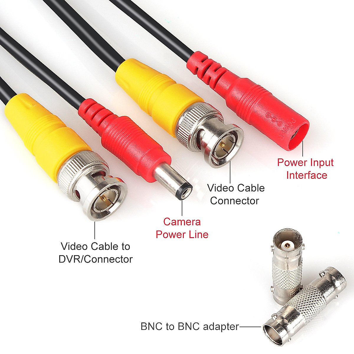BNC Cable, 200ft 4Pack All-in-One Siamese Video and Power Security Camera Wire Cord with 2 Female Connectors for All Max 5MP HD CCTV DVR Surveillance System