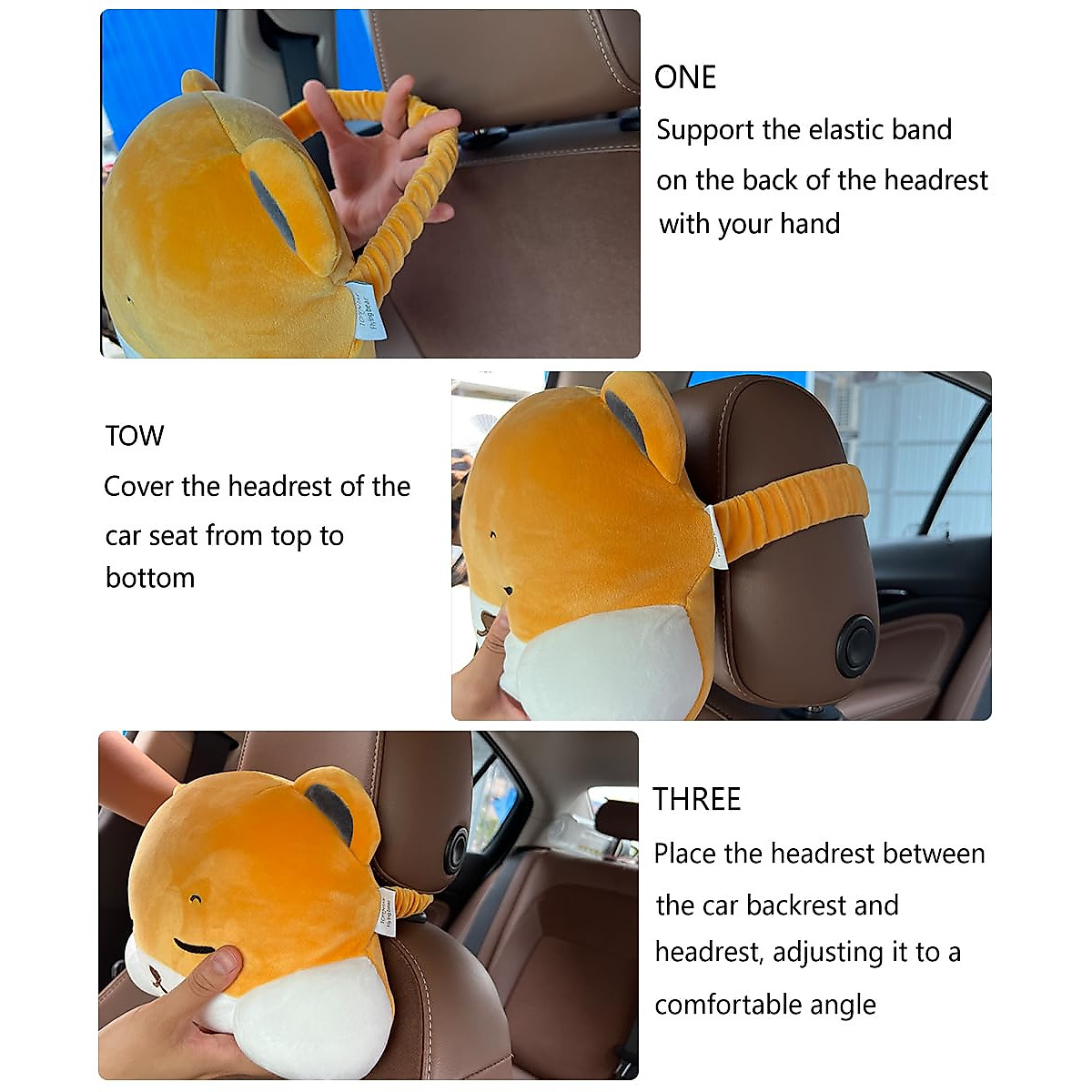 Car Headrest Pillow，Neck Pain Relief with Adjustable Strap，Comfortable Soft Car Seat Pillow for Driving,Head Rest Cushion,Cute Neck Pillow for Travelling and Home 2 Pieces