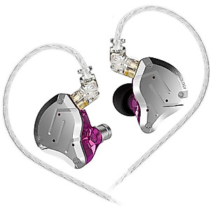 YINYOO KZ ZS10 Pro Headphones Over Ears Wired Earbuds HiFi IEM Earphones with 4BA 1DD Hybrid Balanced Armature Driver Dynamic Drivers 3.5mm Audio Plug Cable for Game Stage Music (Purple Without mic)