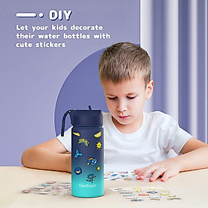 Kids Water Bottle, 16oz Water Bottles Kids with Straw and Stickers, Stainless Steel Vacuum Double Wall Insulated cup, Kids Water Bottle for School, Gifts for Boys(Navy blue)