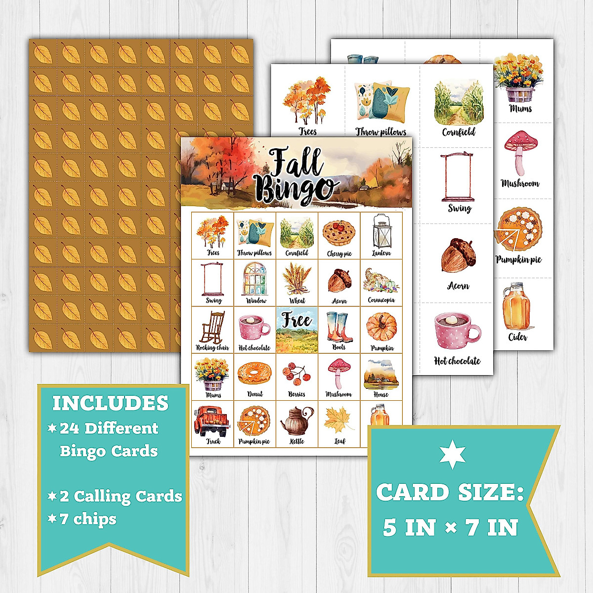 cyazila Fall Bingo Cards, Fall Autumn Bingo Games, Hello Fall Bingo Games, 24 Player Bingo Game Sets for Adults, Birthday, Thanksgiving Day, Fall Party, Outdoor Indoor Games, B007