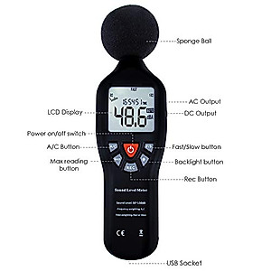 Decibel Meter Digital Sound Level Meter with Data Record Function 30-130dB Range High Accuracy db Meter with LCD Backlight Time Display