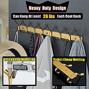 Alise Coat Rack Wall Mount,Coat Hanger Rail with 8 Double Coat Hooks for Hanging Coats Bathroom,SUS304 Stainless Steel Towel Hanger Hook Racks for Purse Clothes Entryway Jacket Hats,Gold Finish
