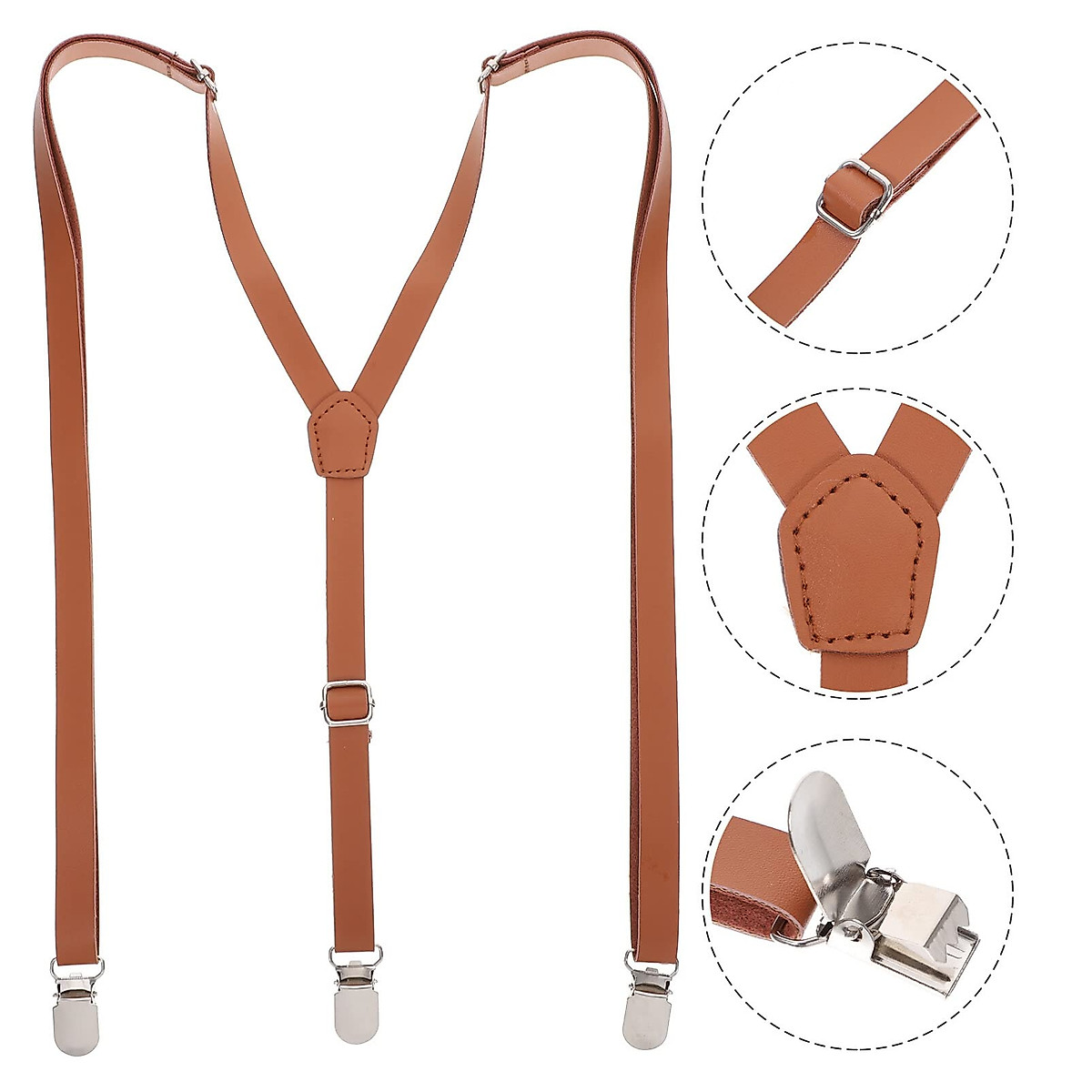 BESTOYARD Mens Suspenders Adjustable Clip Suspender Dress PU Leather Suspenders (Brown)