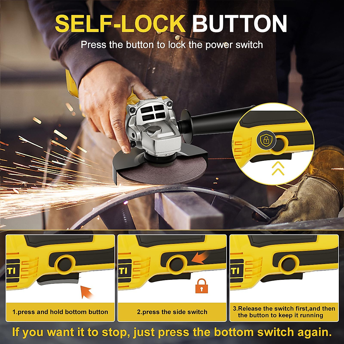 Cordless Angle Grinder for DEWALT 20V Max Battery, 10000RPM Brushless Grinder Tool, 4-1/2'' Electric Grinders Power Tools with Grinding Wheels and Auxiliary Handle for Cutting, Grinding (Tool Only)