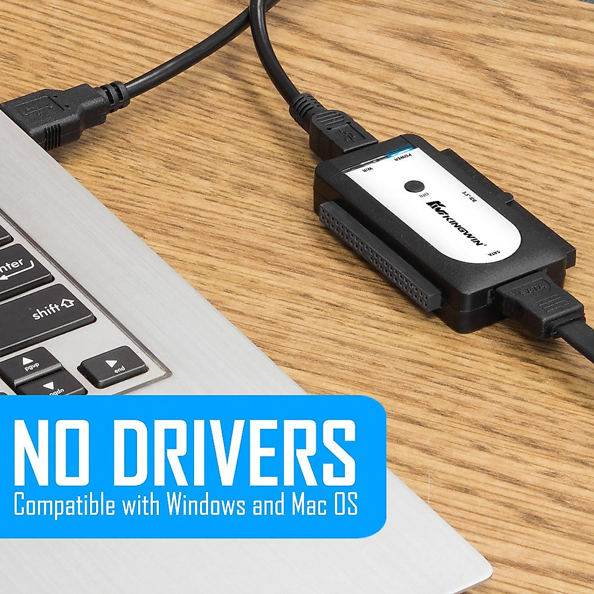 Kingwin USI-2535 USB 2.0 to SATA/IDE Adapter for 2.5 Inch, 3.5 Inch, 5.25 Inch Hard Drives with One Touch Back-Up, Power Supply Included