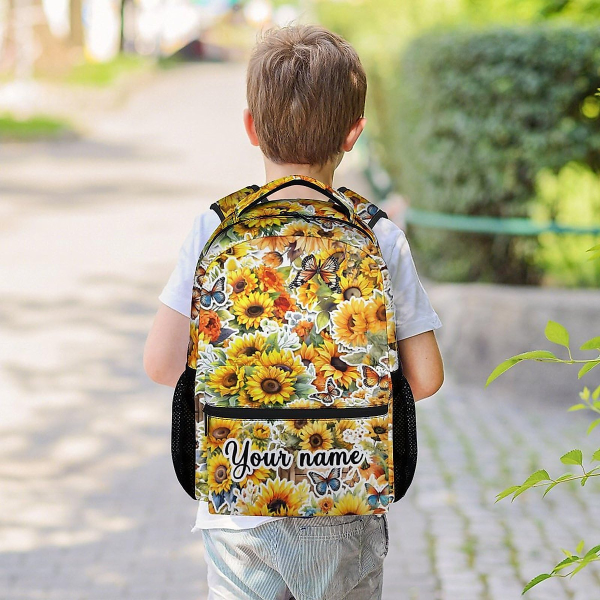 COOPASIA Personalized Sunflower Backpack for Girls, 16 Inch Aesthetic Backpack for School, Yellow, Adjustable Straps, Durable, Lightweight, Large Capacity Bookbag for Kids