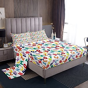 Feelyou 3D Alphabet Bed Set Colorful English Alphabet Sheet Set for Kids Boys Adults Cartoon Bed Sheets Learning 26 Letters Decor Sheets Bedroom Collection 3Pcs Twin Size